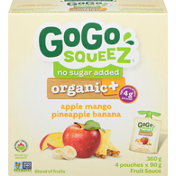 GoGo squeez , Organic+ Fruit Sauce Apple Mango Pineapple Banana 4 Pouc ...